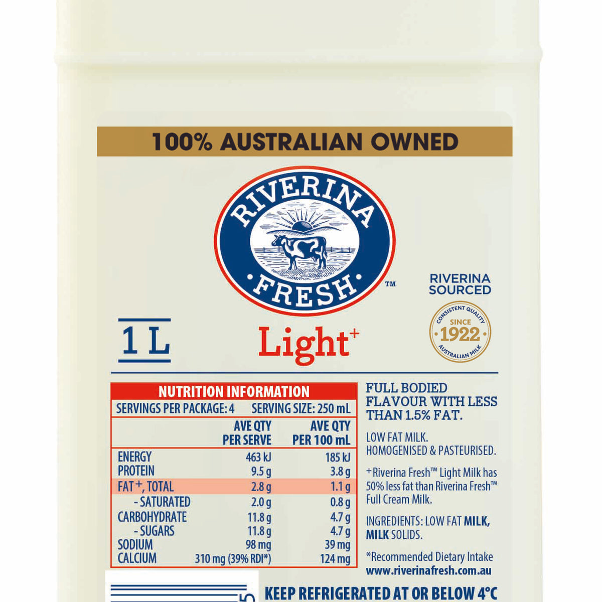 Riverina Light Milk 1L — Fresh Connection